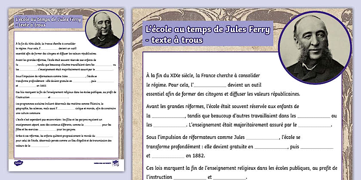 L'ÉCOLE AU TEMPS DE JULES FERRY TEXTE À TROUS