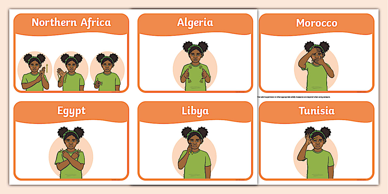 Auslan Countries in Northern Africa Word Cards - Twinkl