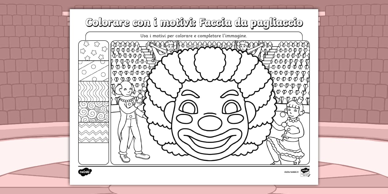Colorare con i motivi: Faccia da pagliaccio (teacher made)