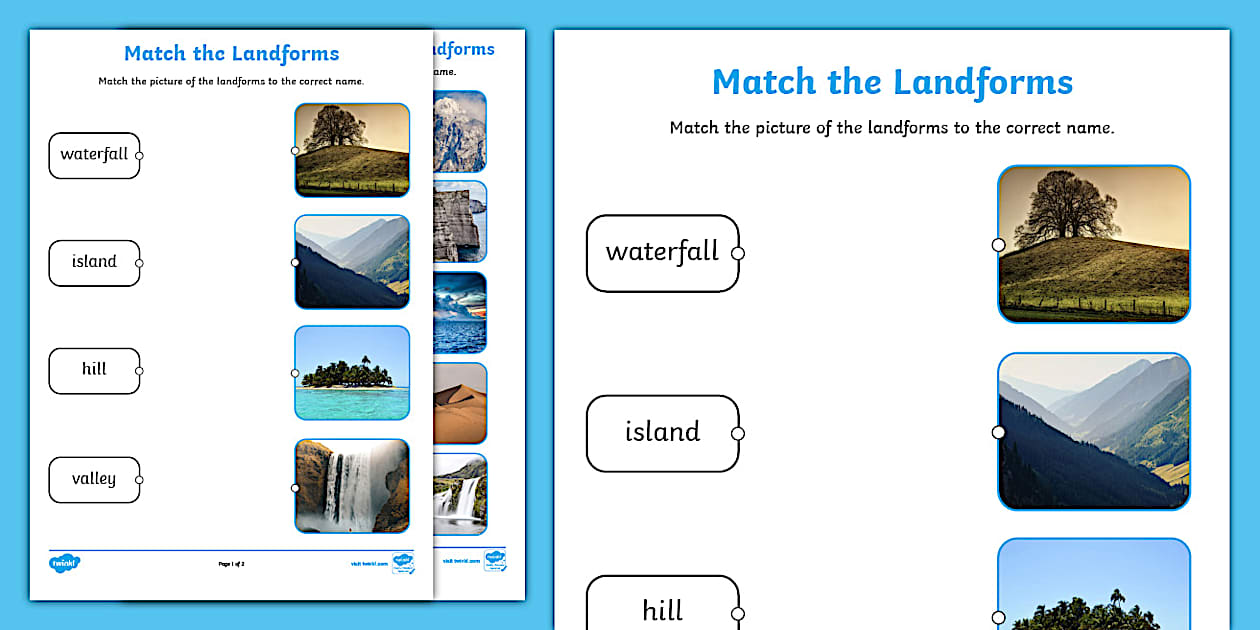 Landform Matching Worksheets - Twinkl