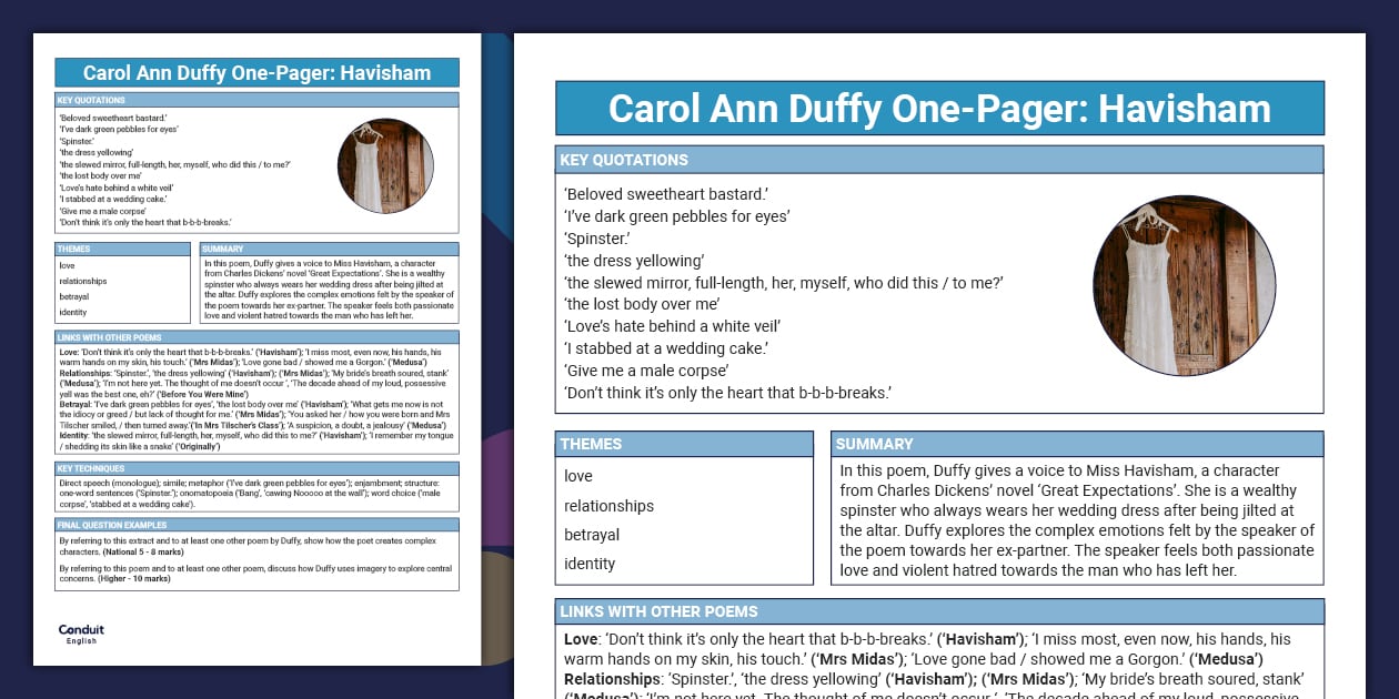 Carol Ann Duffy One-Pager: Havisham (professor feito)