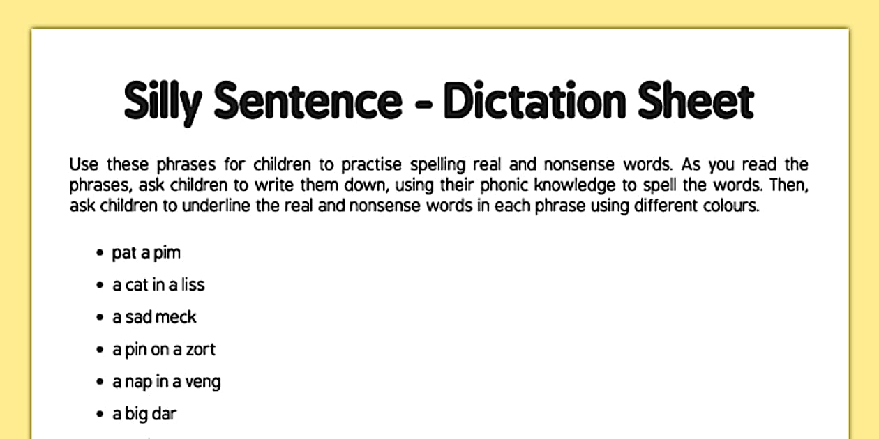 Silly Sentence Teacher Dictation Sheet - ESL Grammar Warmers