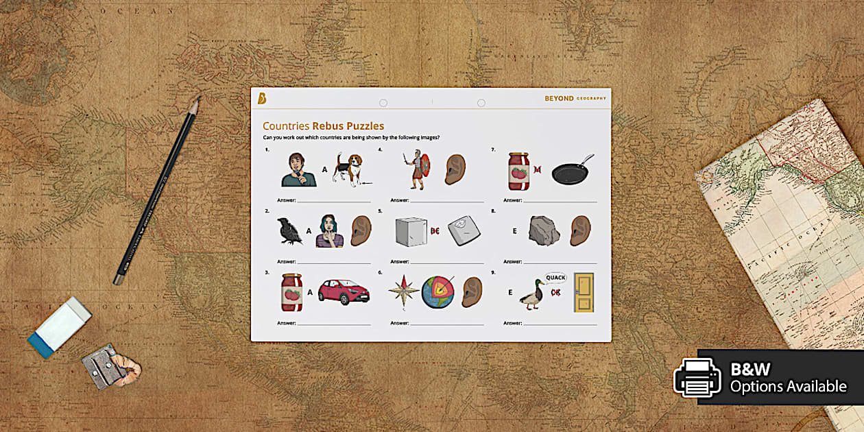 Countries Rebus Puzzles Worksheet 2 | Beyond (teacher made)