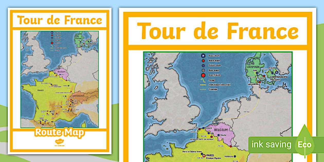Cursive Tour de France Large Route Map Display Poster