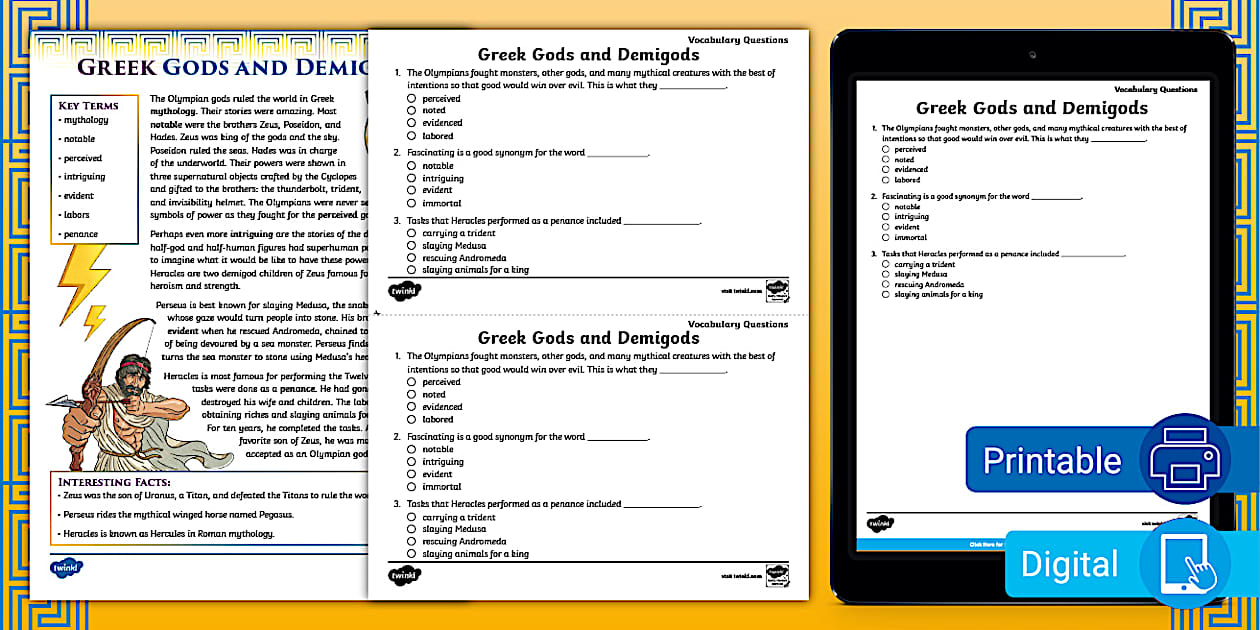 Greek Mythology 6th Grade Worksheets | Twinkl USA - Twinkl