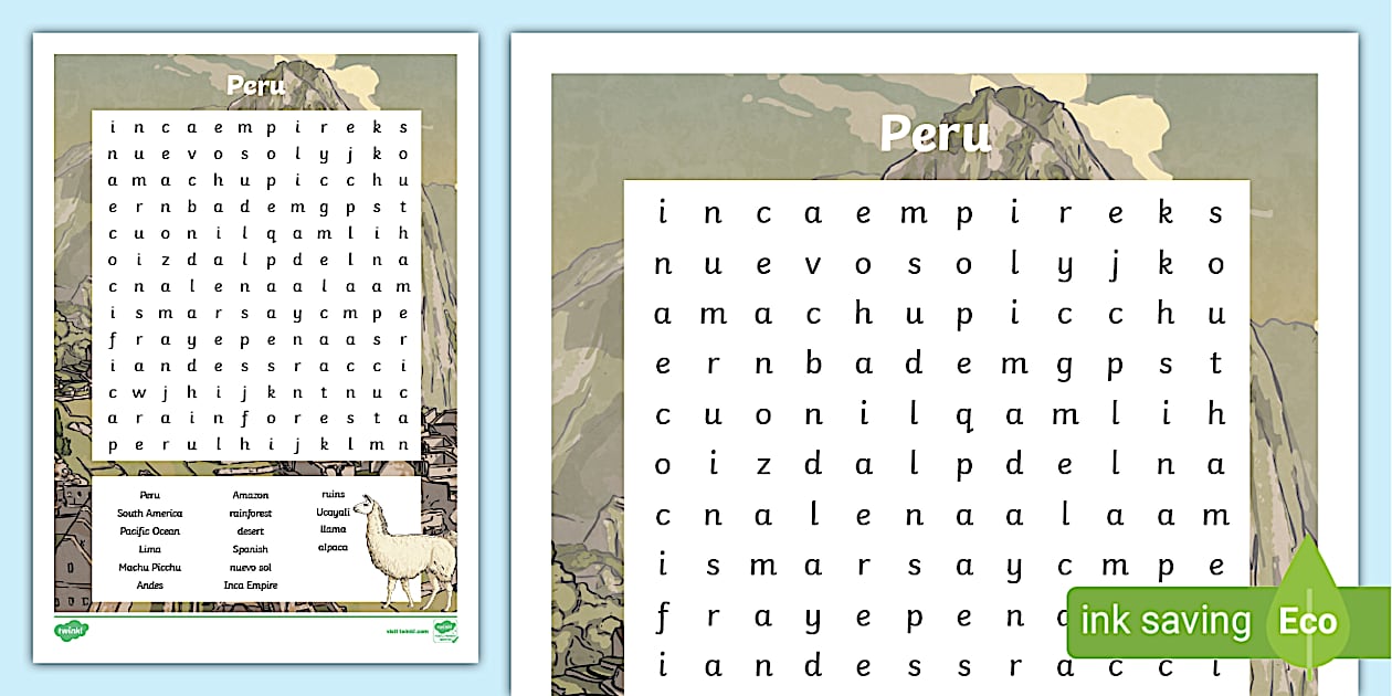 KS2 Peru Word Search - Geography - Twinkl