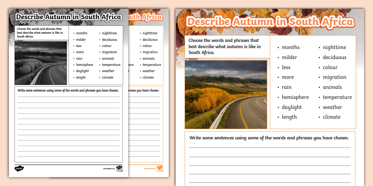 Describe Autumn in South Africa Worksheet (teacher made)