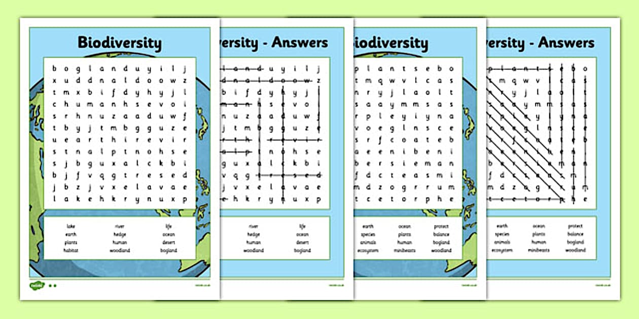 Black and White Biodiversity Word Search (teacher made)