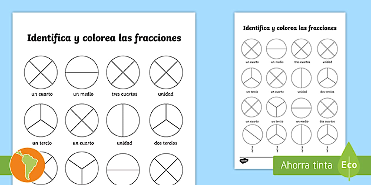 Ficha de actividad: imágenes de fracciones para colorear