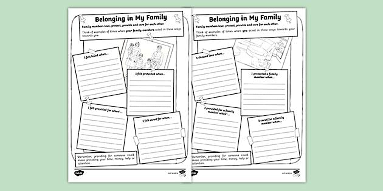 Editable Belonging in My Family Worksheets - Twinkl