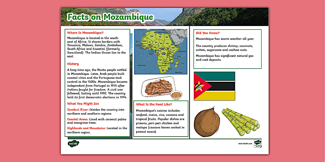 Facts on Mozambique Fact File (teacher made) - Twinkl