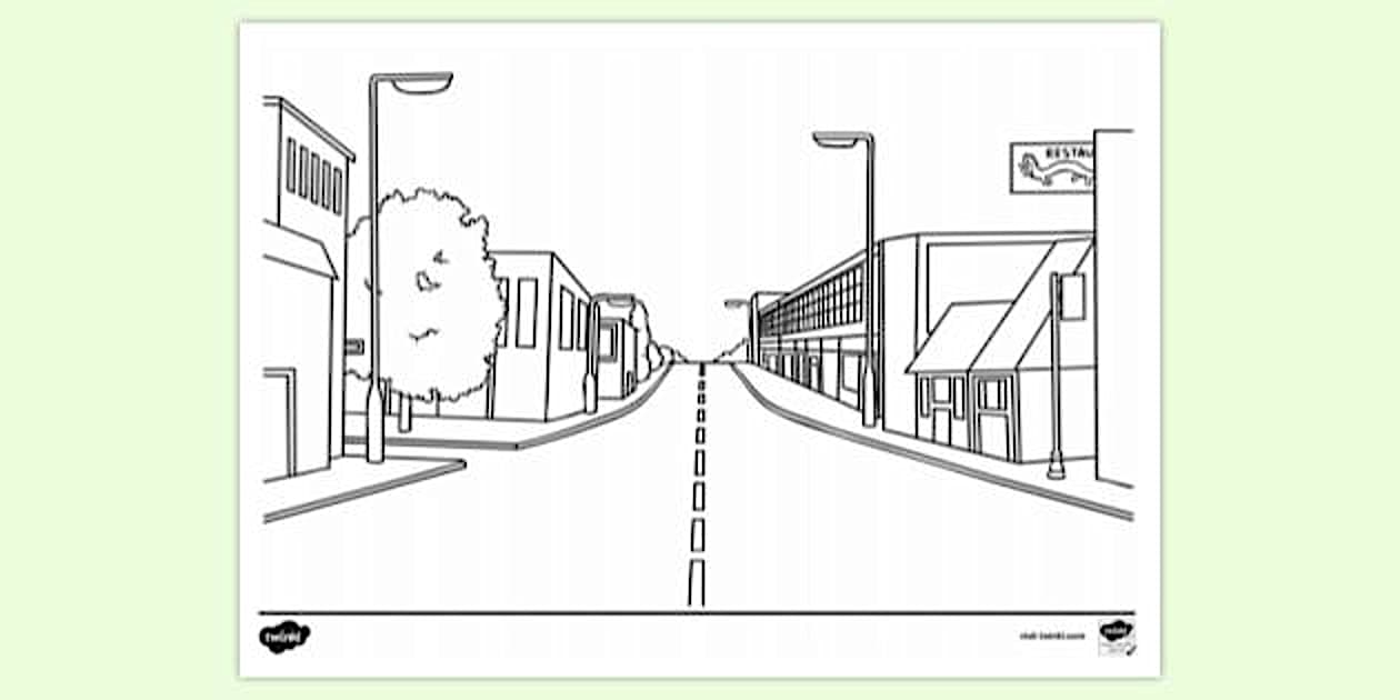 Street Scene Colouring Sheet | Colouring Sheets - Twinkl