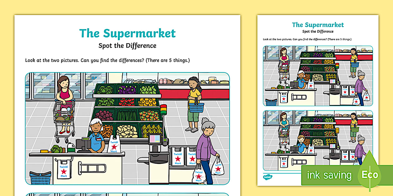 The Supermarket Aistear Spot the Difference Worksheet