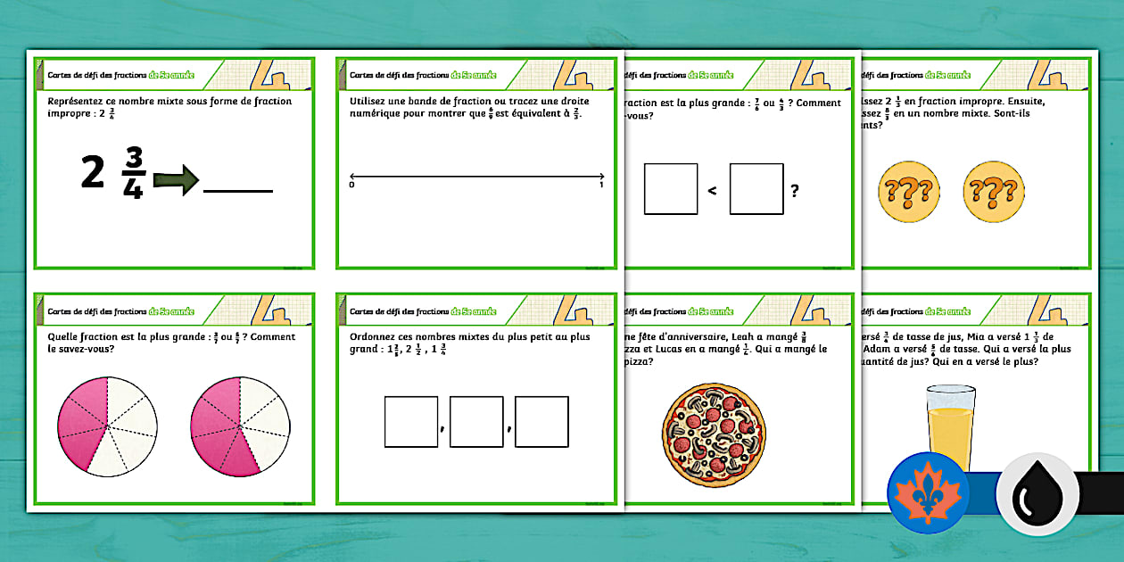 Grade 5 Fraction Challenge Cards French (teacher made)