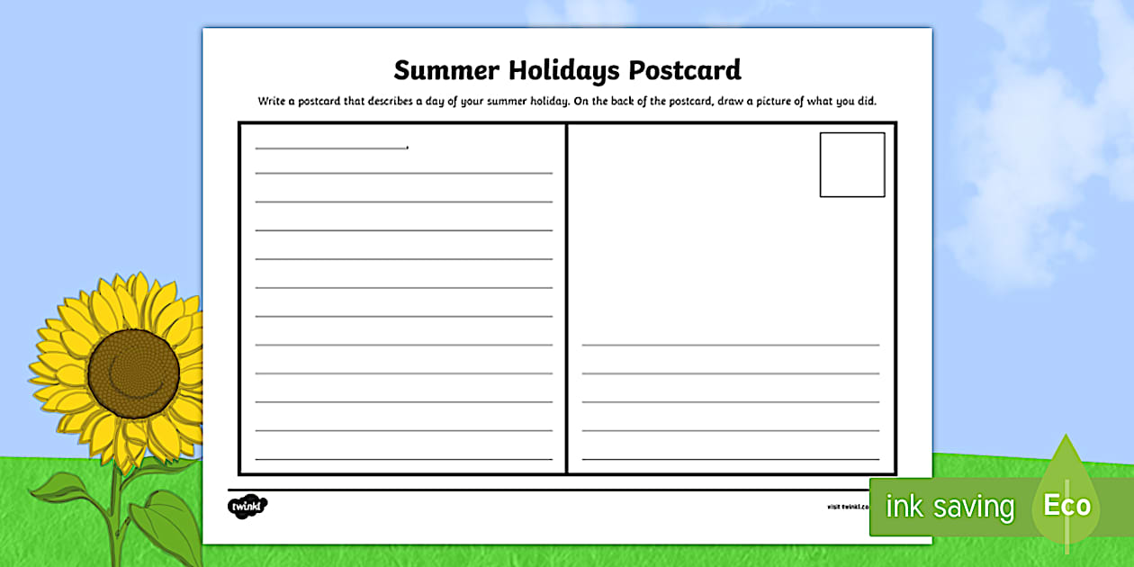 Summer Holidays Postcard - Worksheets - KS1 - Twinkl
