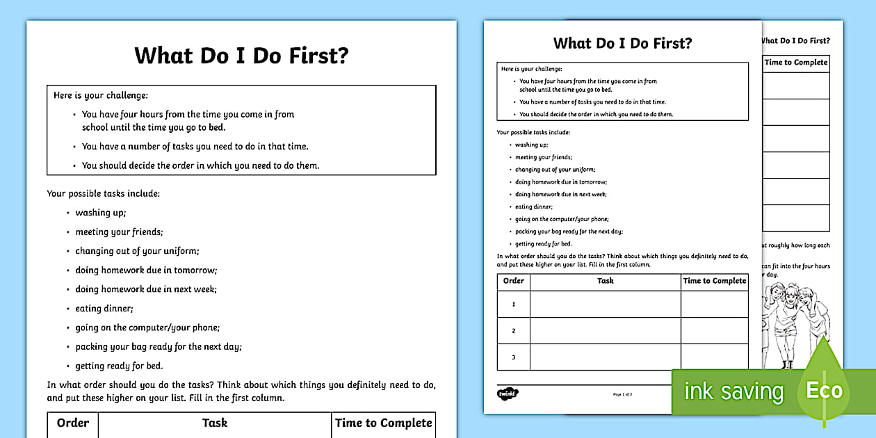 What Do I Do First? Worksheet / Worksheet (teacher made)