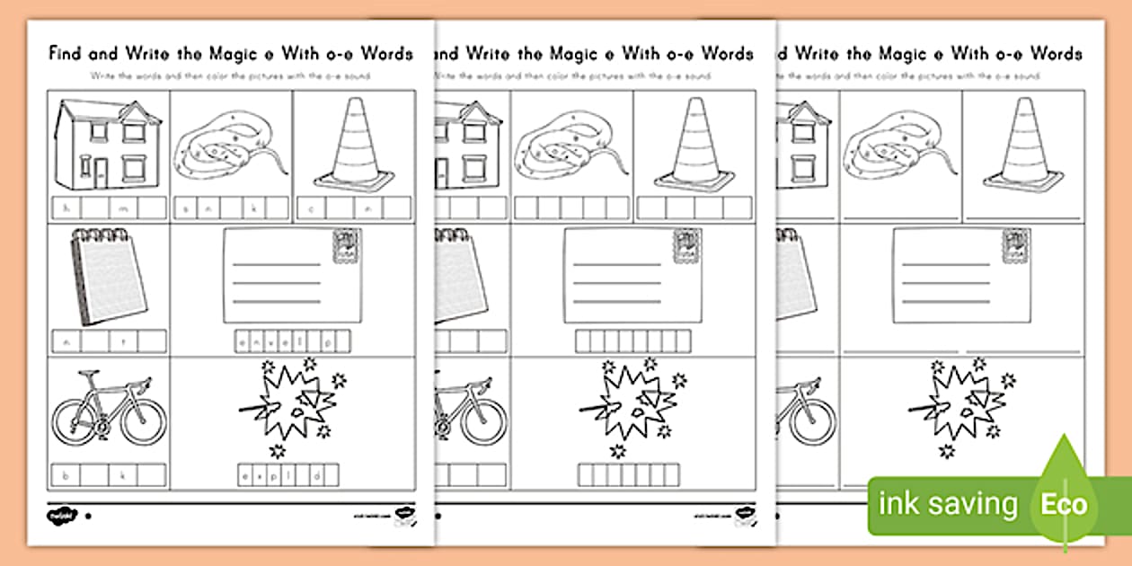 Find and Write the Magic e With o-e Words Worksheet - Twinkl