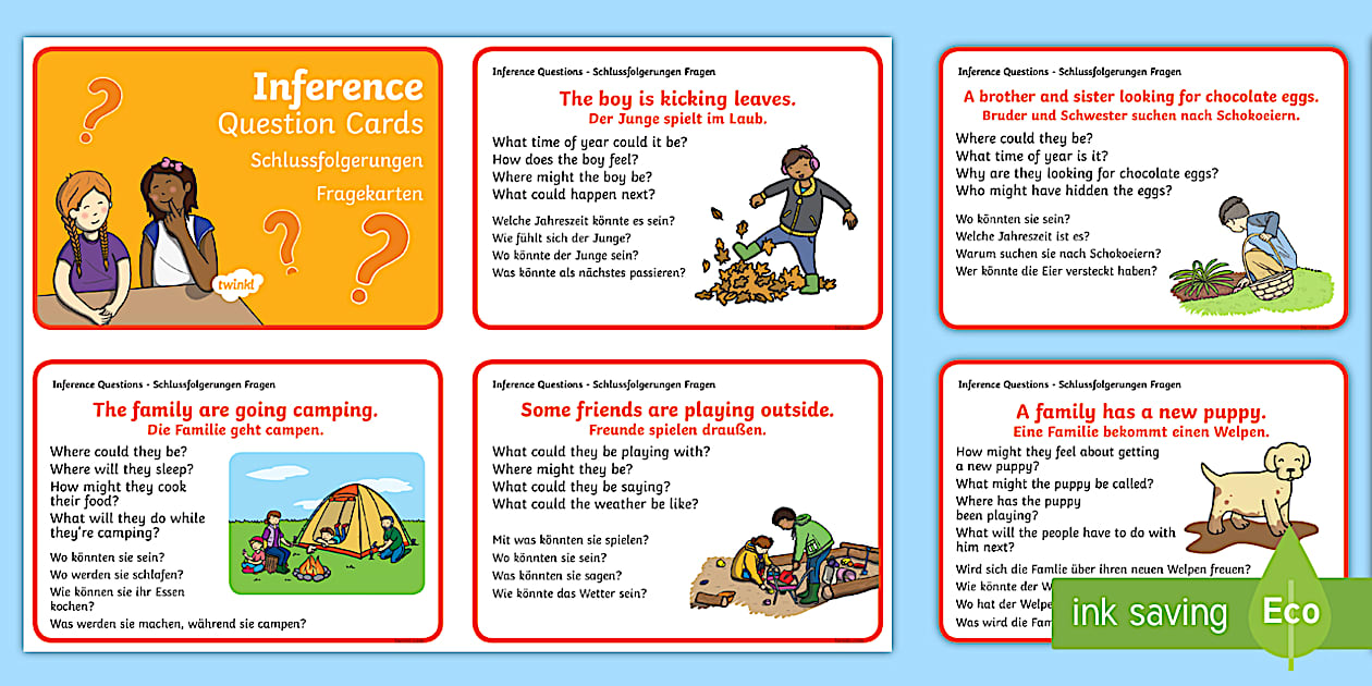 Inference Picture and Question Cards English/German - Twinkl
