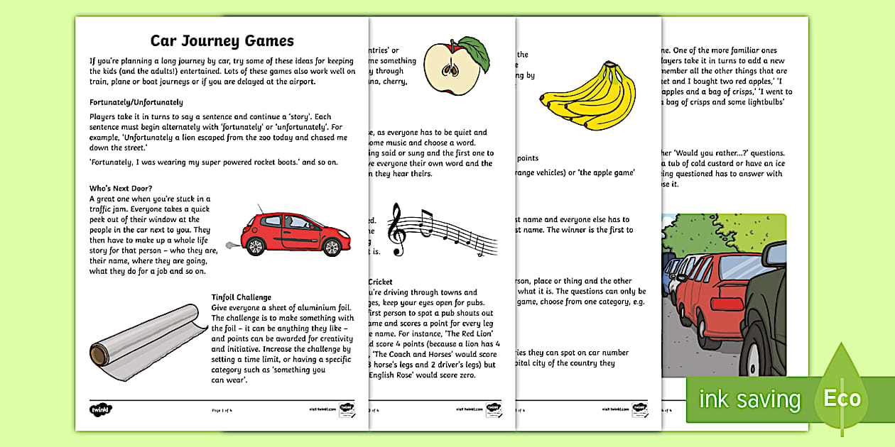 Car Journey Games Worksheet - February Half-term - Twinkl