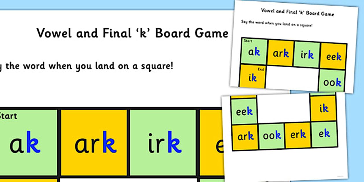 Vowel and Final 'K' Board Game (teacher made) - Twinkl