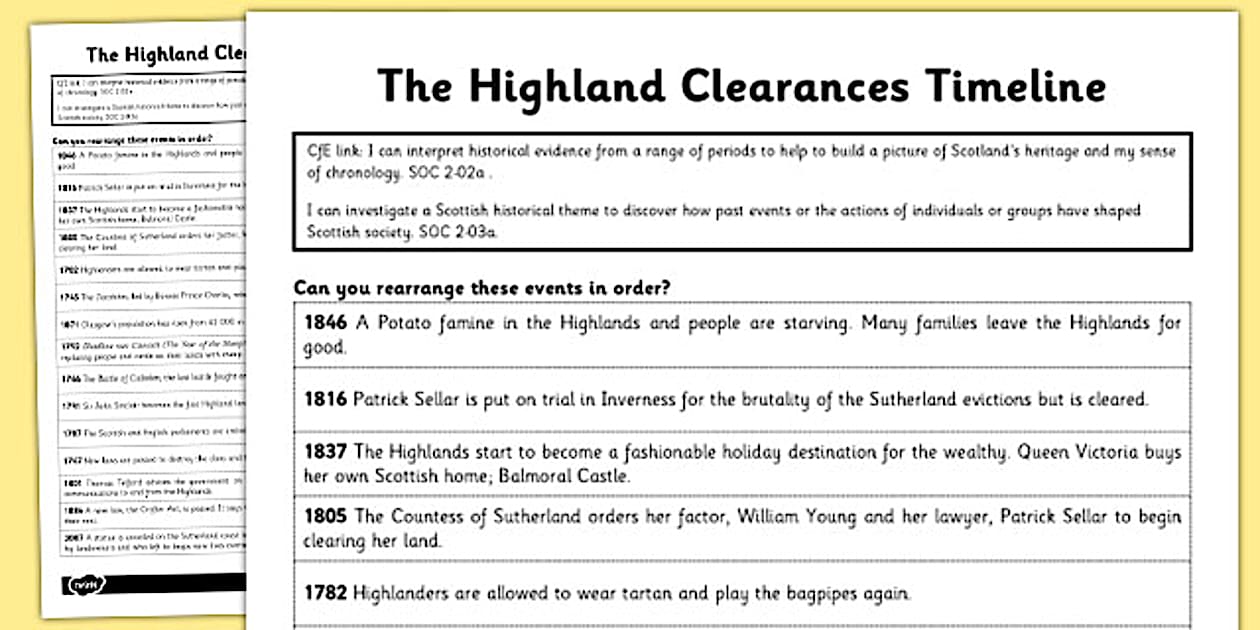 Editable The Highland Clearances Timeline Worksheet - Twinkl