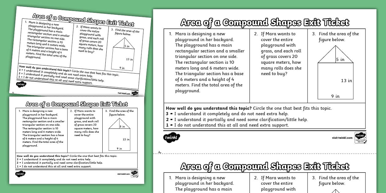 Seventh Grade Area of a Compound Shapes Exit Ticket - Twinkl