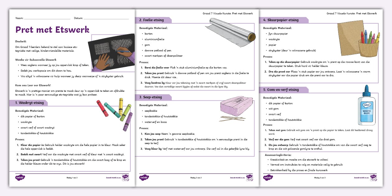 Graad 7 - Visuele Kunste - Pret met Etswerk (KABV-Belyn)