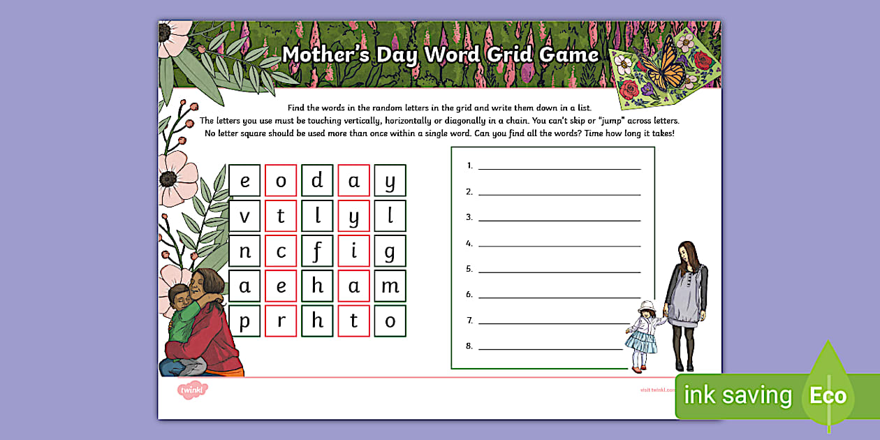 Mother's Day Word Grid Game (teacher made) - Twinkl
