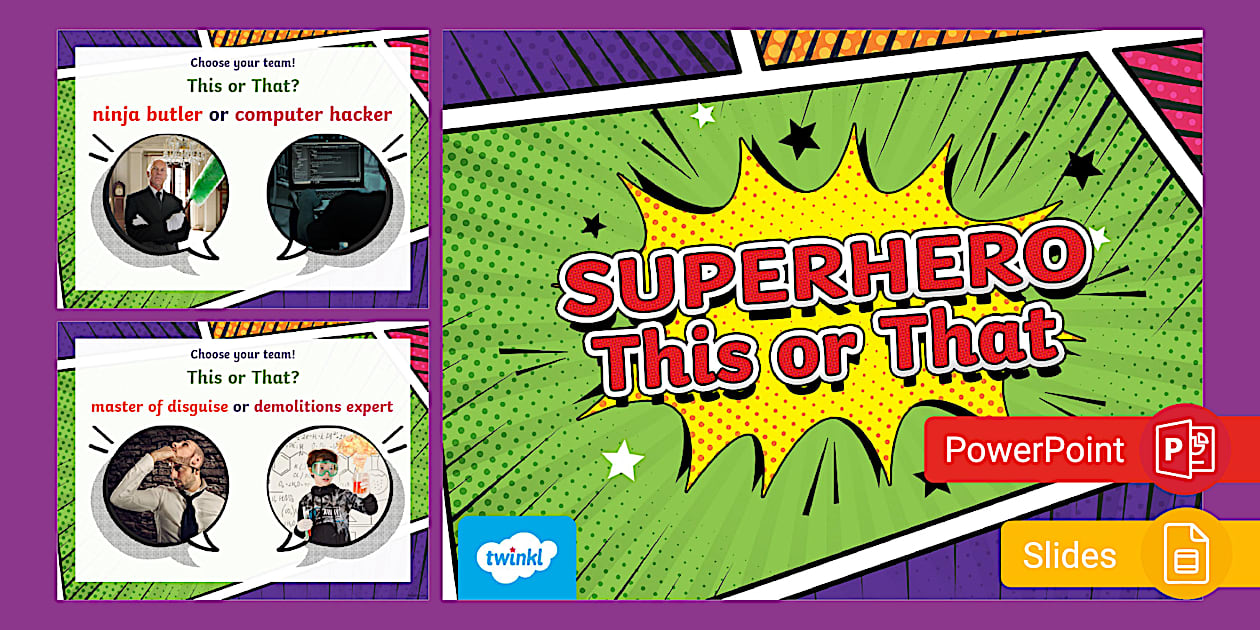 Superhero This or That PowerPoint & Google Slides Game for 6th-8th Grade