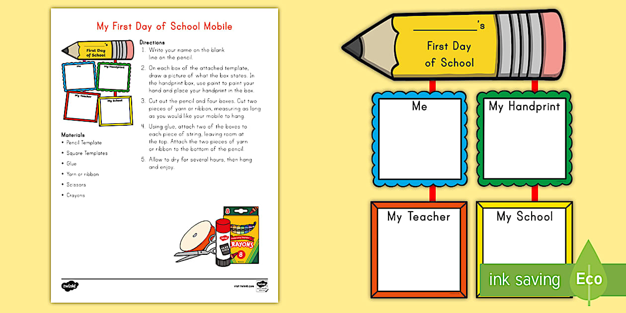 Editable My First Day of School Mobile Craft Instructions