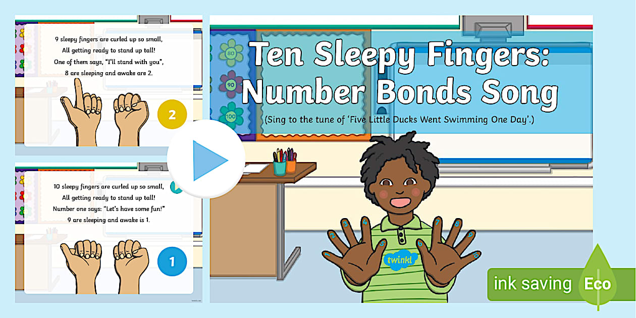 Ten Sleepy Fingers Number Bonds to 10 Song PowerPoint