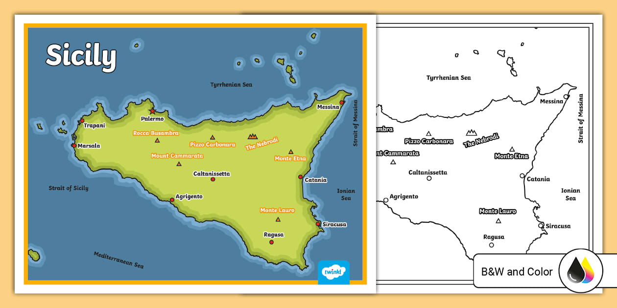 Printable Map of Sicily (Teacher-Made) - Twinkl