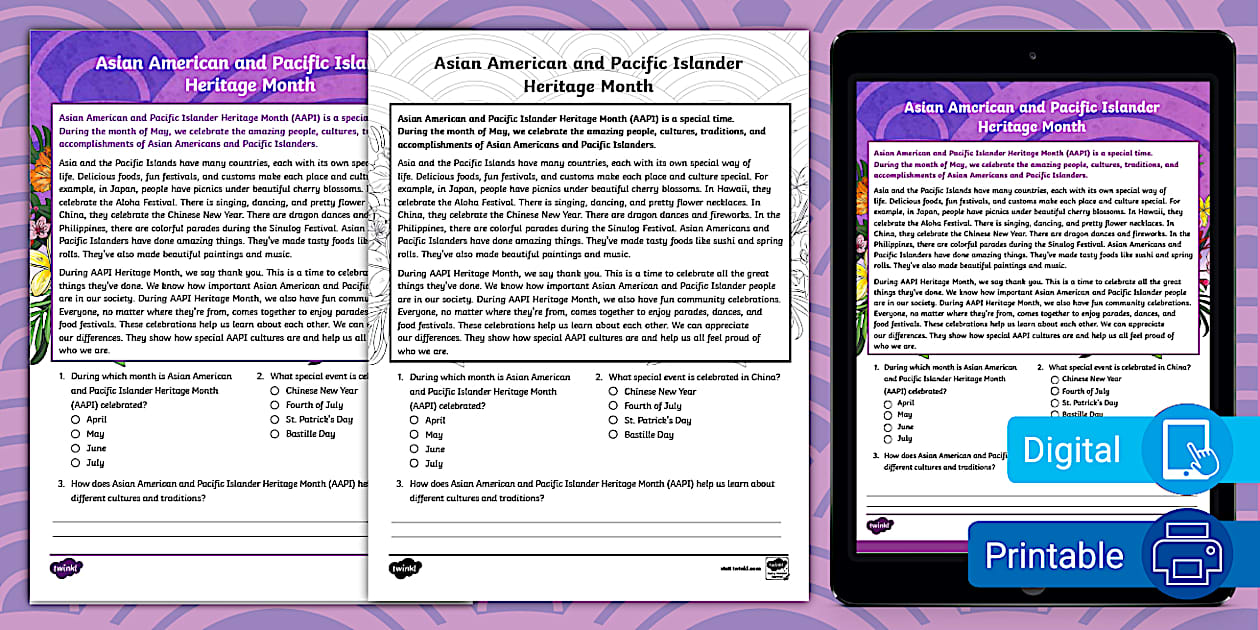 Fifth Grade AAPI Heritage Month Reading Comprehension
