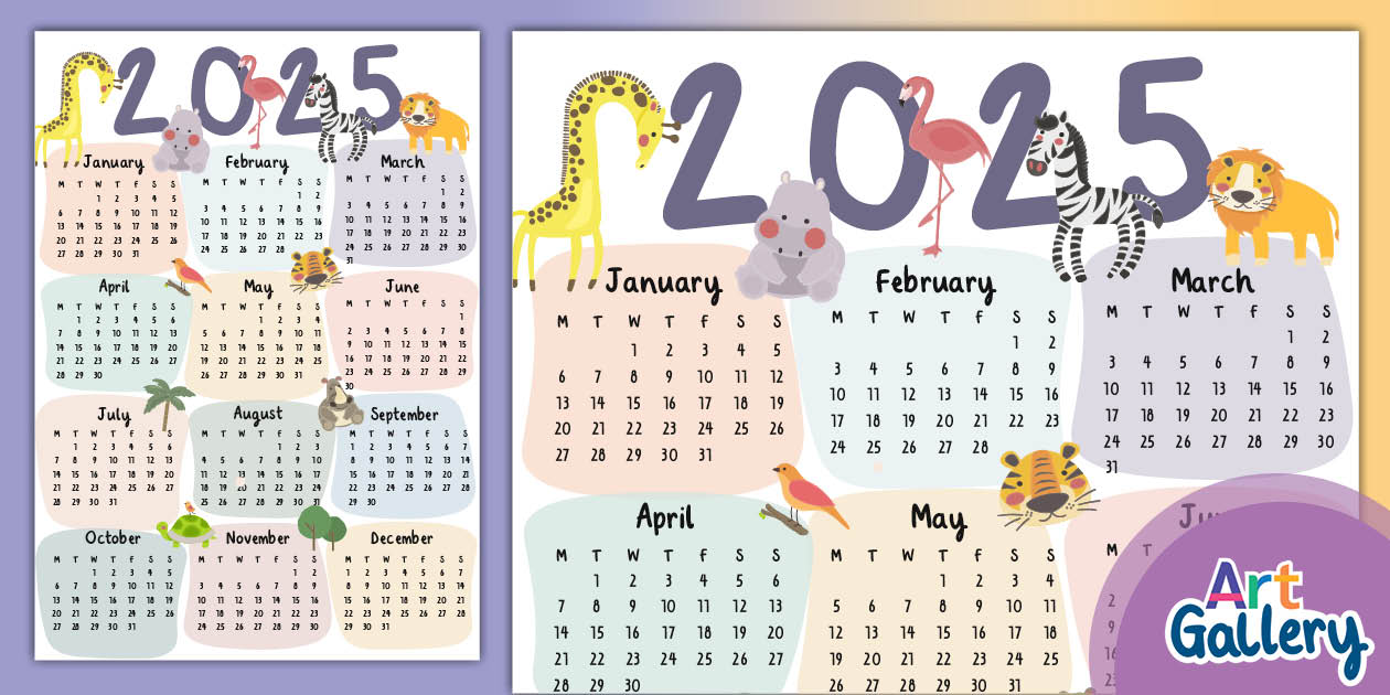 Cute Animal-Themed 2025 Wall Calendar Poster (teacher made)