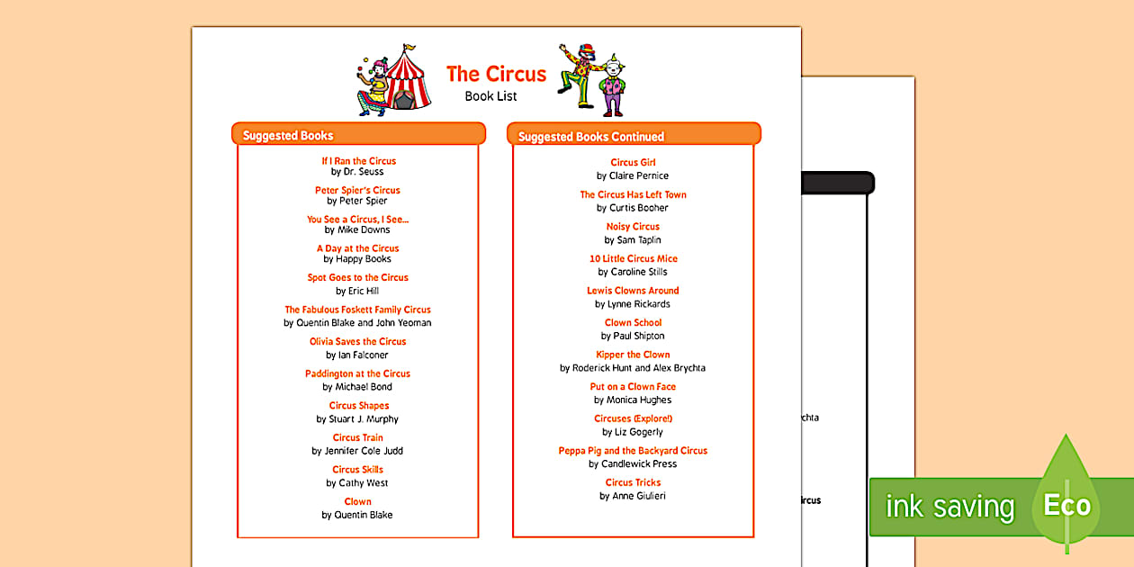 The Circus Book List (teacher made) - Twinkl