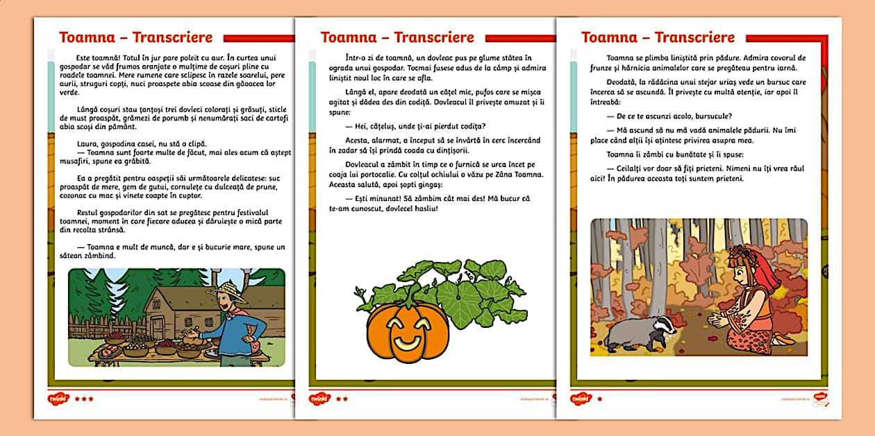 Toamna – Texte de transcris pentru clasa 2/a II-a - Twinkl