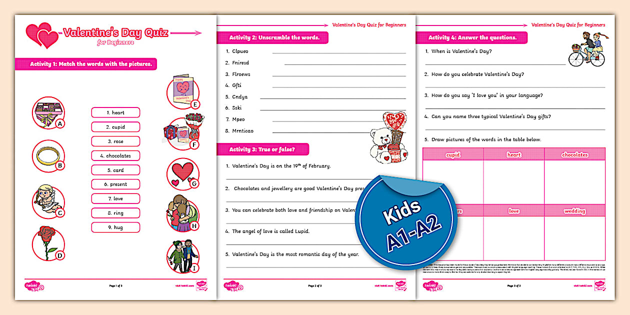 ESL Valentine's Day Quiz for Beginners (teacher made)