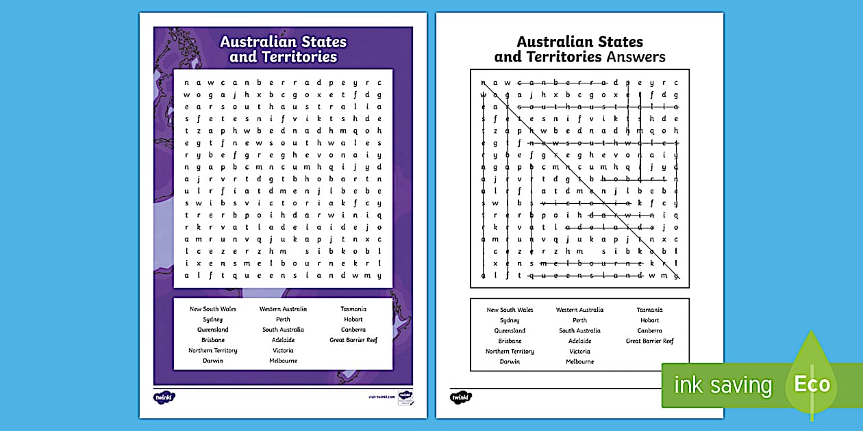 Australian States and Territories Word Search - Twinkl