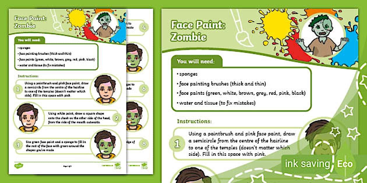 Face Paint Instructions: Zombie (Teacher-Made) - Twinkl