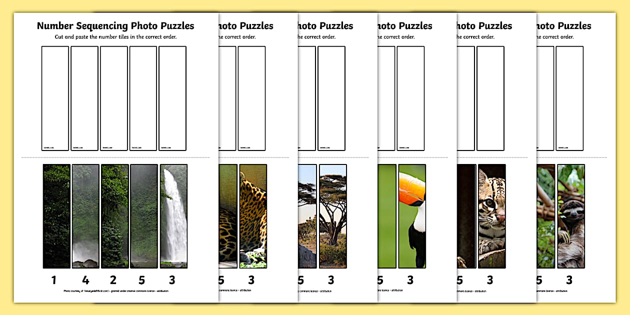 Editable Rainforest-Themed Number Sequencing Photo Puzzles