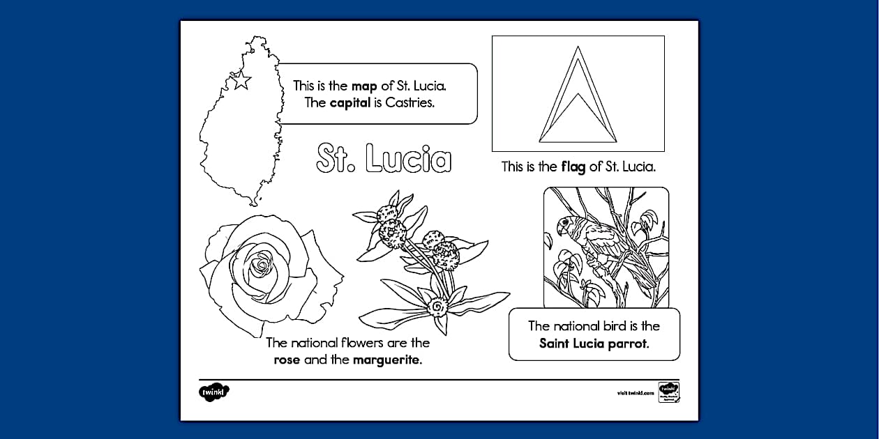 St. Lucia Facts Coloring Sheet for K-2nd Grade - Twinkl