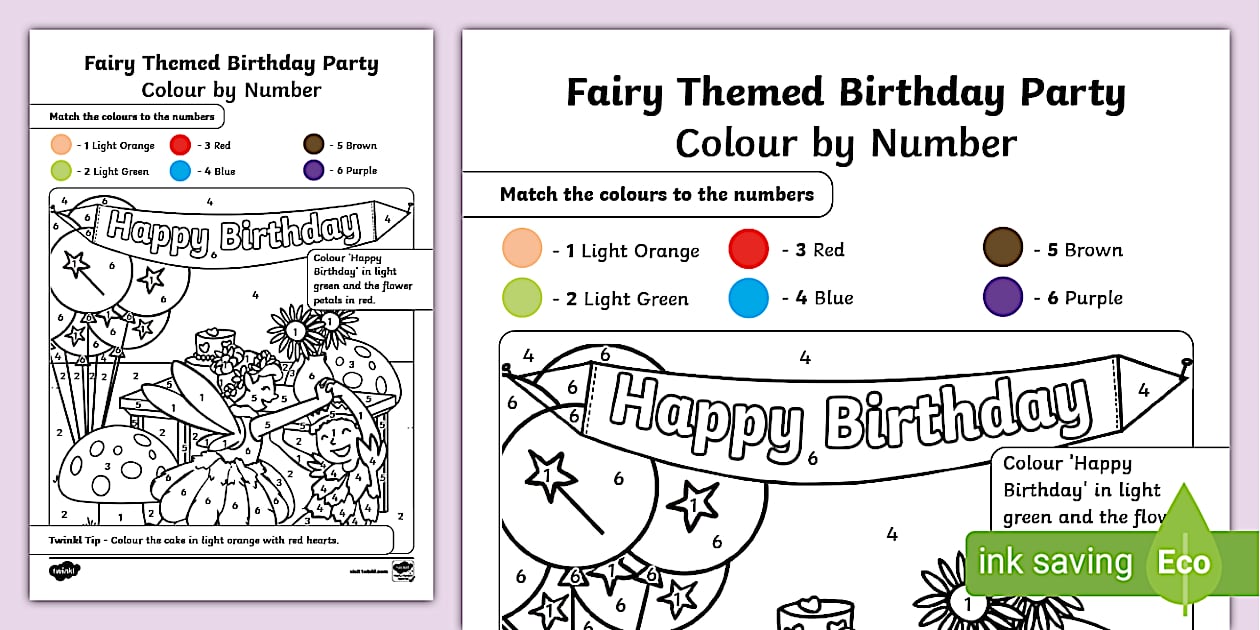Fairy-Themed Birthday Party Colour-by-Number | Twinkl | KS1