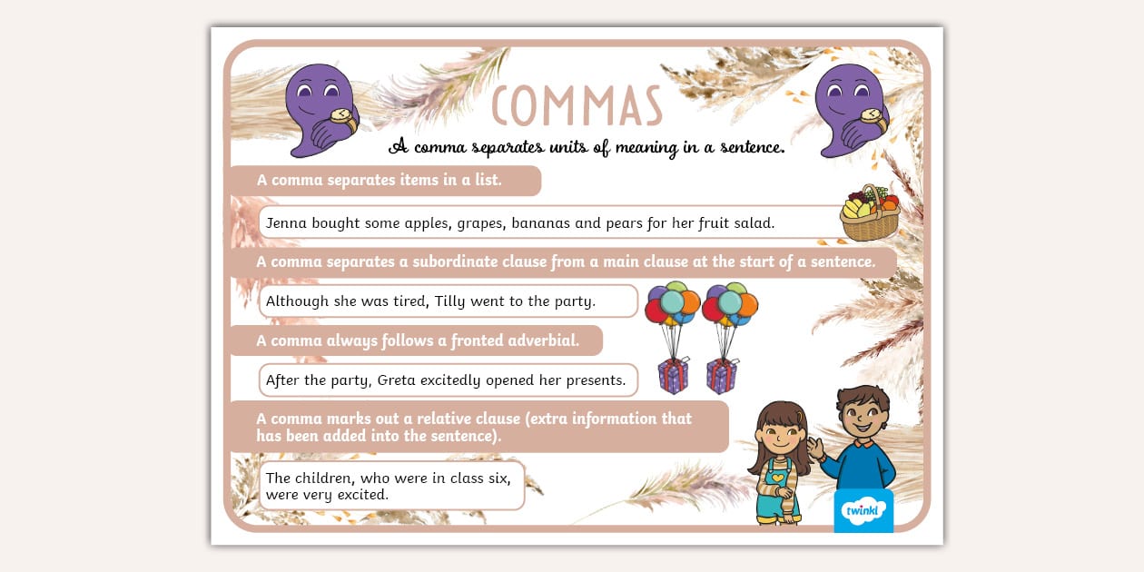 Boho-Themed Commas Punctuation Poster (teacher made)