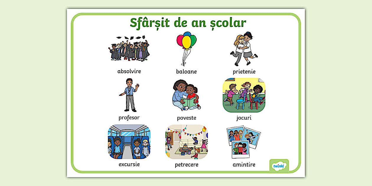 Sfârșit de an școlar – Planșă cu vocabular - Twinkl