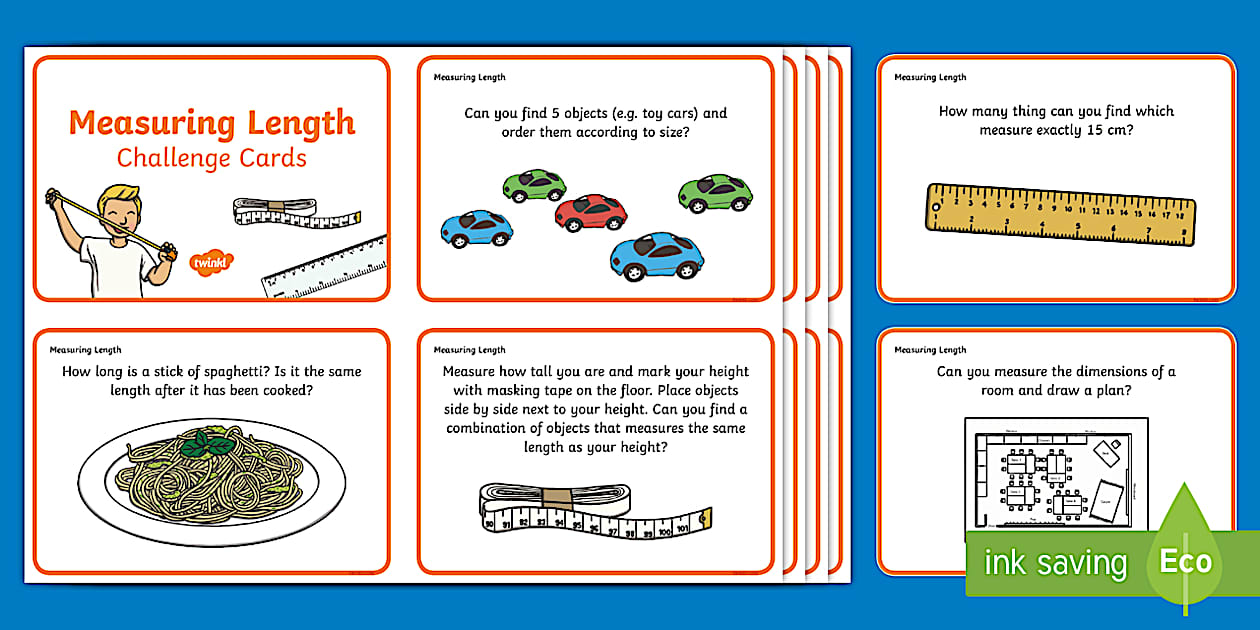 Measuring Length Challenge Cards - Maths Activities - Twinkl