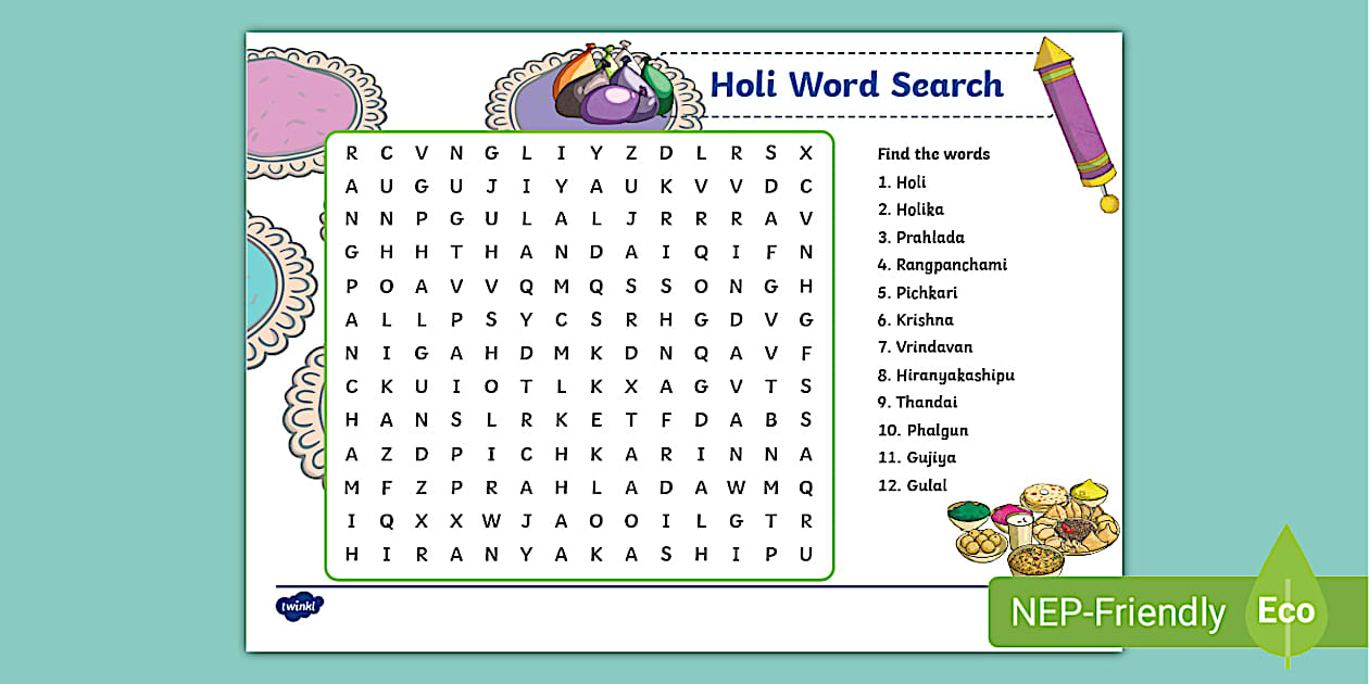 Holi Word Search (teacher made) - Twinkl