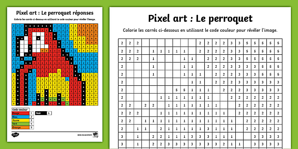 Pixel art : Le perroquet - Twinkl Arts Plastiques