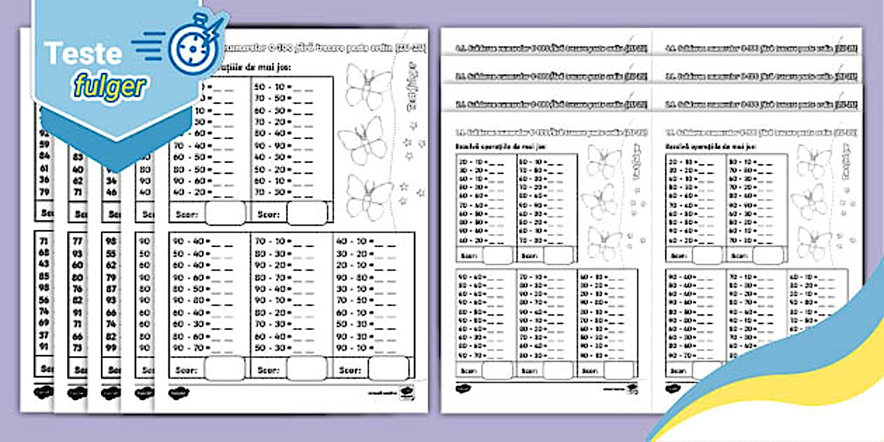 Scăderea numerelor 0-100 fără trecere peste ordin – Test