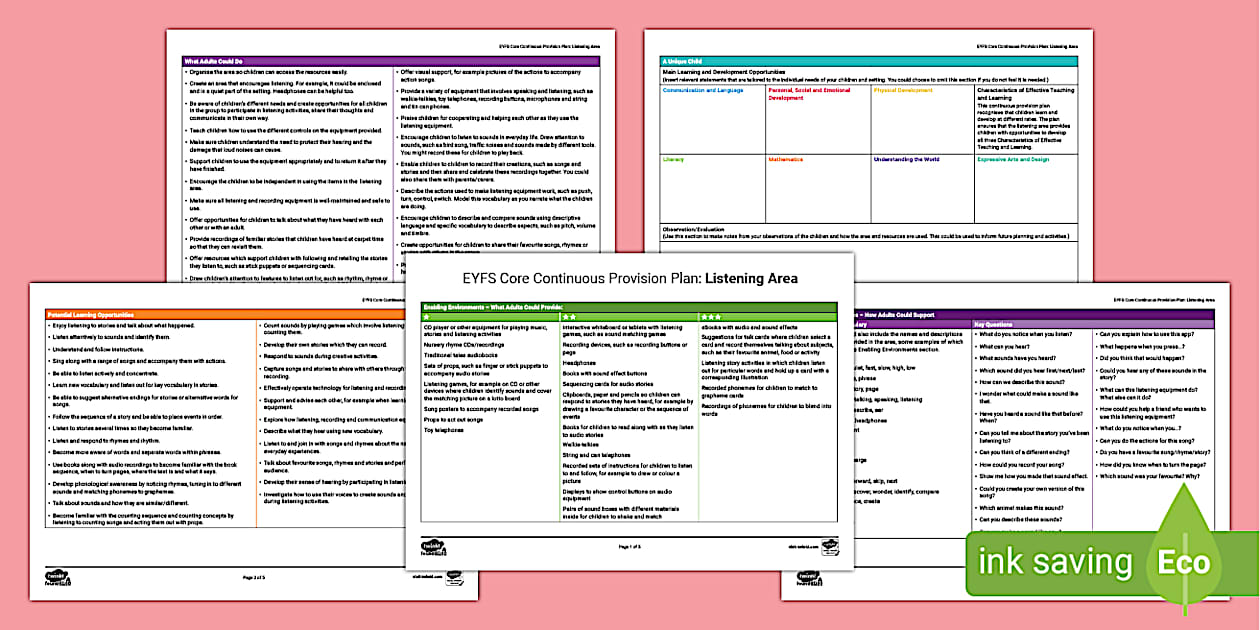 EYFS Listening Area Core Continuous Provision Plan Ages 3-5