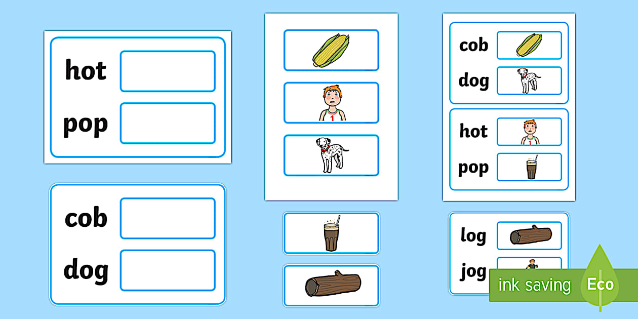 Editable Workstation Pack: Picture to CVC (o) Two Word Matching Activity